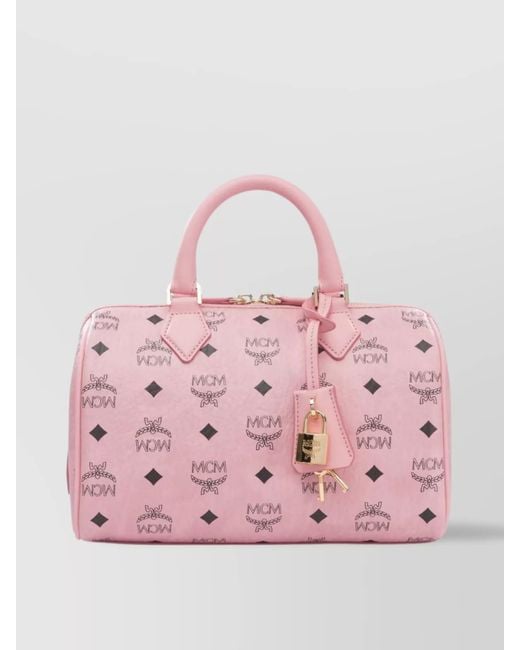 MCM Top Handle Tote Bags With Detachable Strap in Pink | Lyst