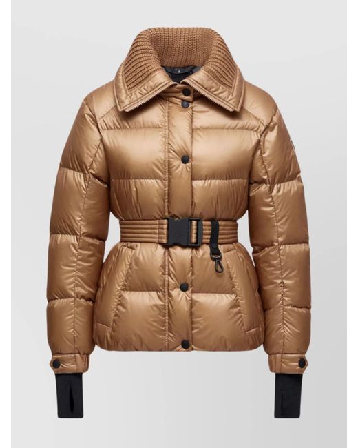 Moncler Padded Ski Jacket With Belt And Hood in Natural | Lyst UK