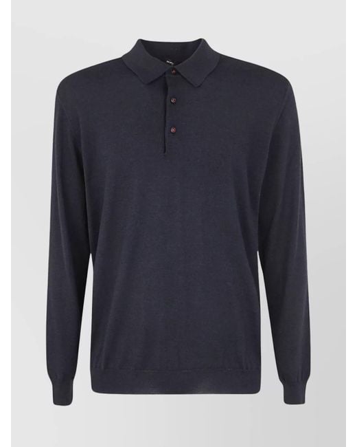 Kiton Long Sleeve Polo Shirt With Ribbed Cuffs And Hem in Blue for Men ...