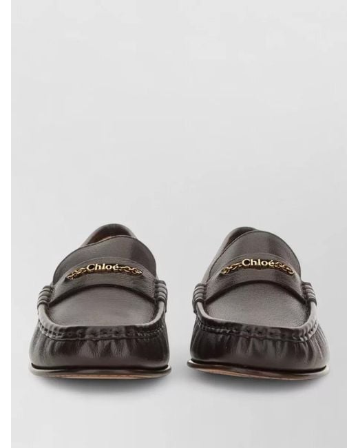 Chloé Leather Loafer Shoe Round Toe Design in Grey | Lyst UK