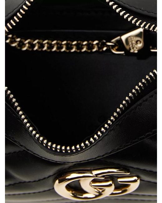 Gucci Gg Marmont Shoulder Bag Chevron Pattern Chain in Black | Lyst UK