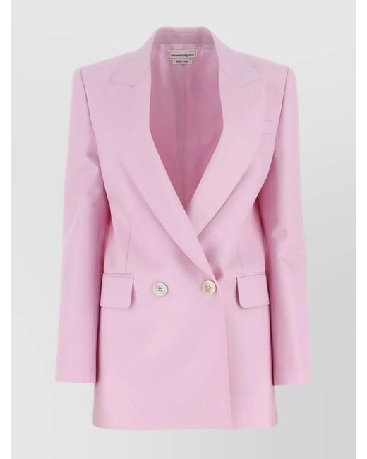 Alexander McQueen Structured Wool Blazer With Sharp Shoulders in Pink ...