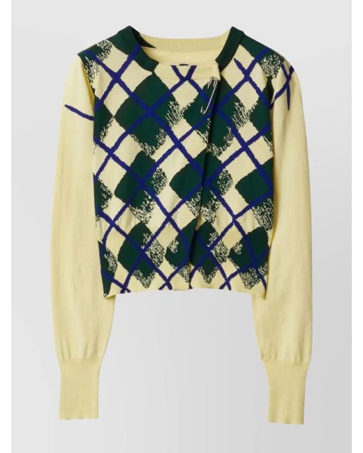 Burberry Argyle Intarsia Cropped Cotton Jumper in Blue | Lyst UK