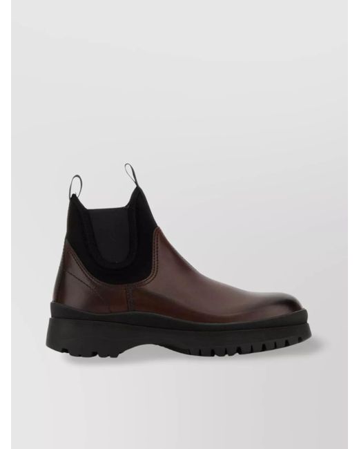 Prada Chunky Sole Leather Ankle Boots in Black for Men | Lyst