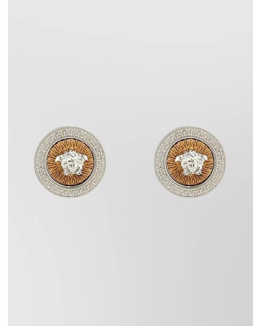 Versace 'Embossed Lion Head Metal Round Earrings' in Metallic | Lyst