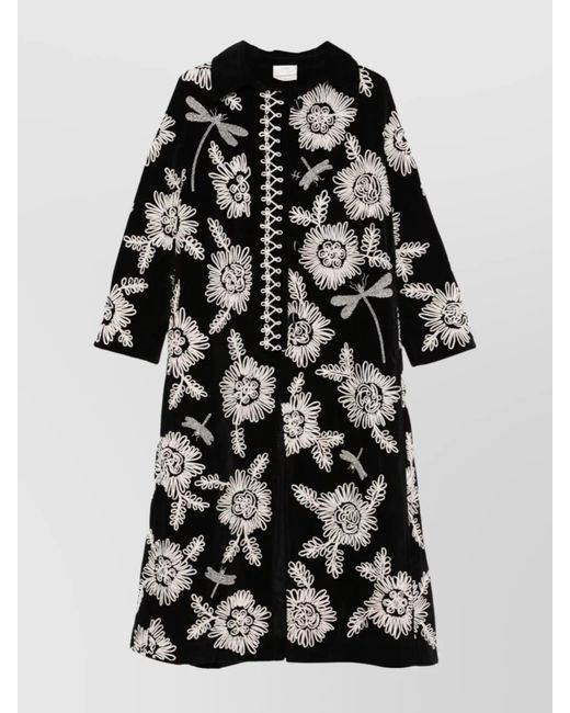 Forte Forte Long Coat With Floral Embroidery And Pockets in Black | Lyst UK