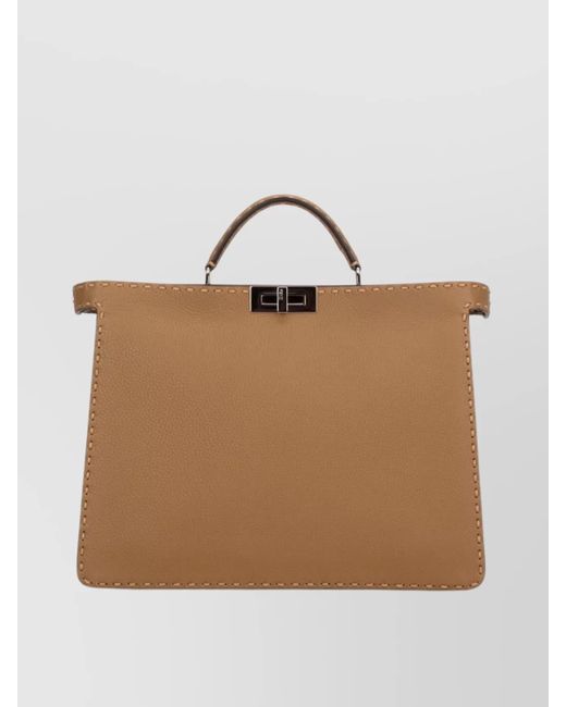 Fendi Metal Feet Stitched Tote Handle Structure in Brown | Lyst