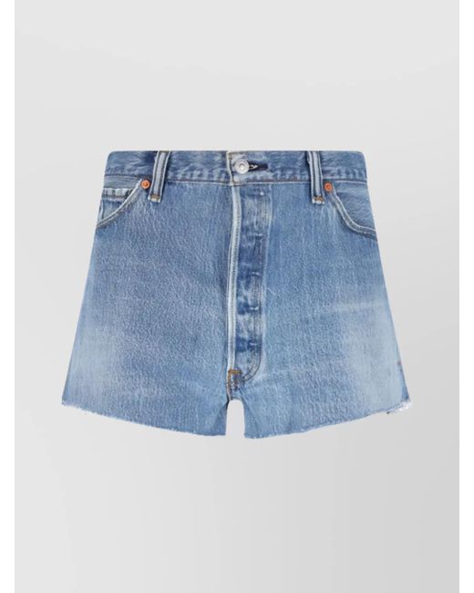 RE/DONE Straight Denim Shorts Frayed Hem in Blue | Lyst