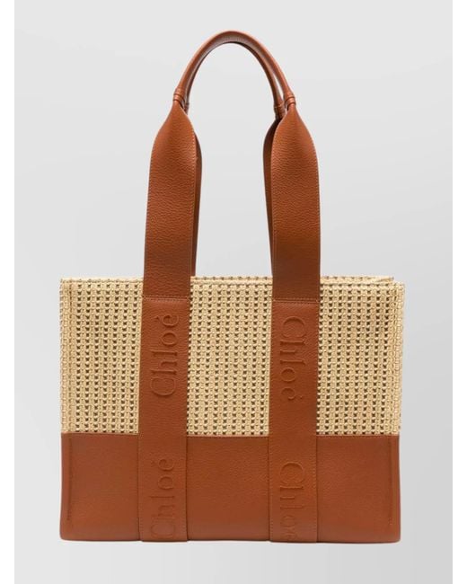 Chloé Medium Tote Bag Featuring Woven Detailing in Brown | Lyst