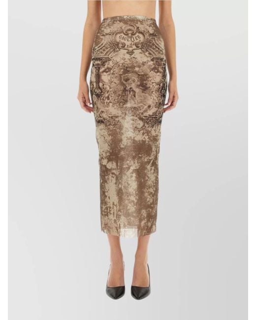 Jean Paul Gaultier Sheer Overlay Sleeveless Midi Skirt in Natural | Lyst