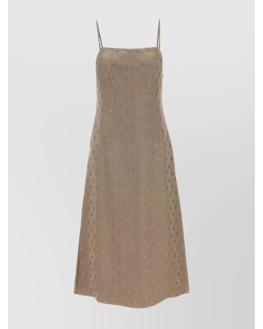Fendi Satin Midi Dress Embroidered Pattern in Natural | Lyst