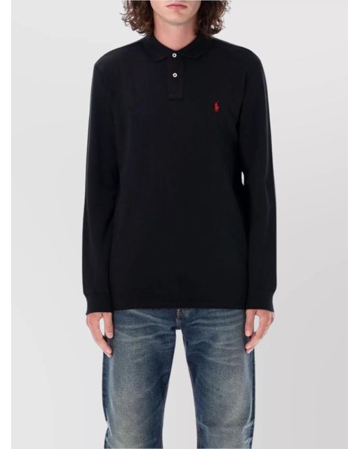 Polo Ralph Lauren Long-Sleeved Polo Shirt Ribbed Cuffs in Blue for Men | Lyst