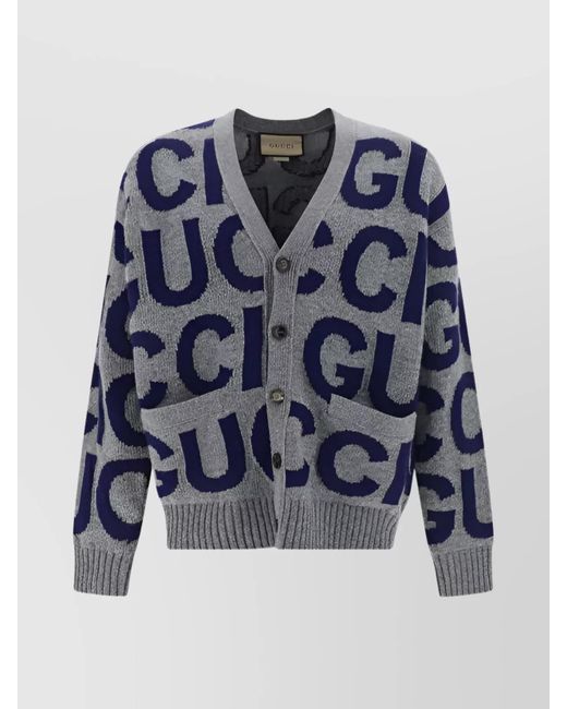 Gucci Wool V-Neck Cardigan Front Pockets in Blue for Men | Lyst UK