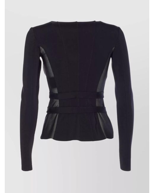 Elisabetta Franchi Sheer Panel Wide Neckline Jacket in Blue | Lyst UK