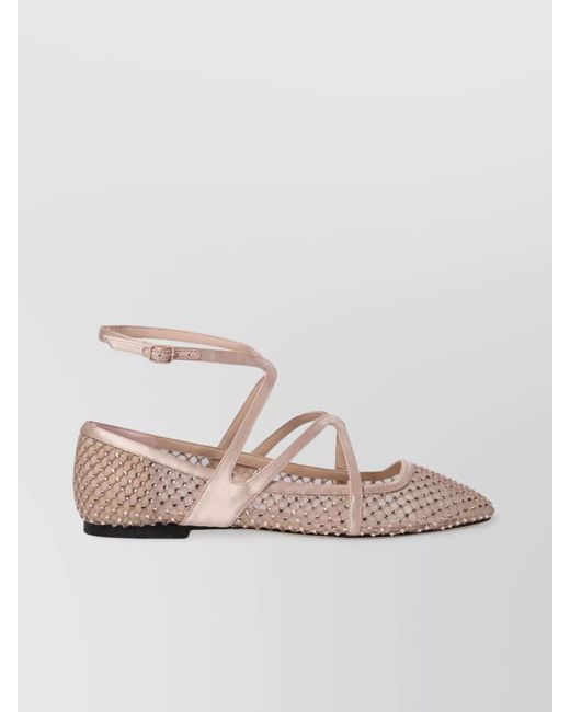 Jimmy Choo Embellished Mesh Pointed Toe Ballerina Shoes in Pink | Lyst