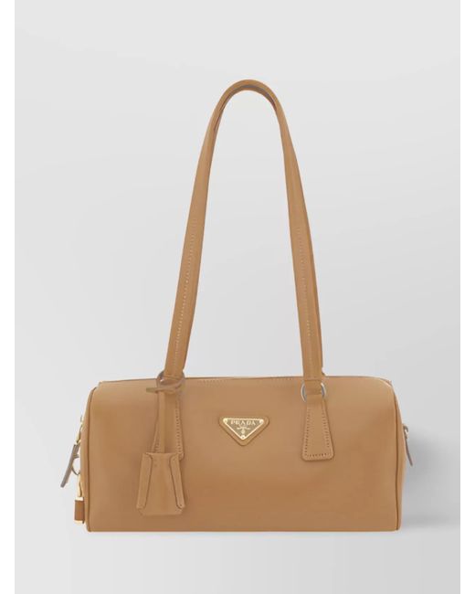 Prada Refined Leather Shoulder Bag With Hardware in Natural | Lyst