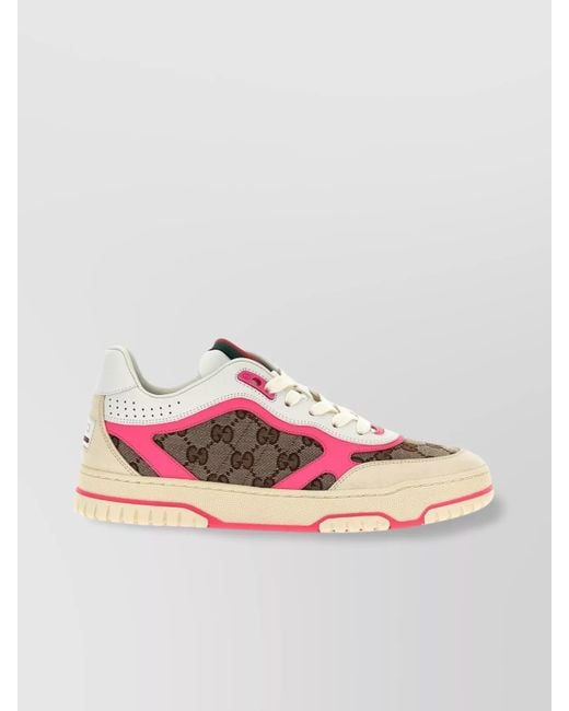 Gucci 'Perforated Monogram Low-Top Sneakers' in Pink | Lyst