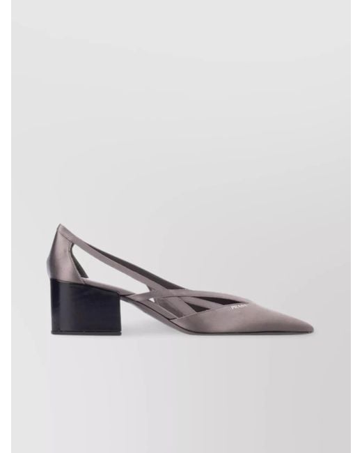 Prada Pointed Toe Block Heel Cut-Out Pumps | Lyst
