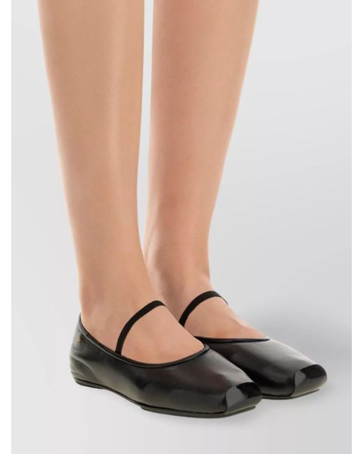 Tory Burch "Runway" Square Toe Flat Sole Ballerina Shoes in Black | Lyst UK