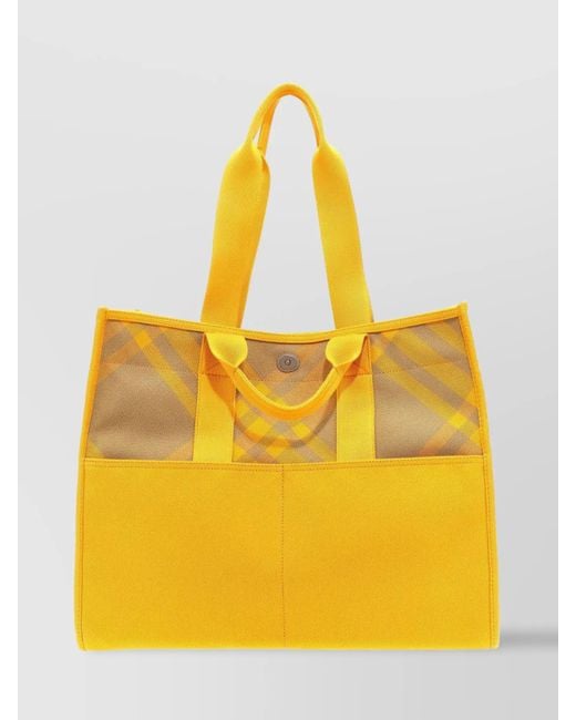 Burberry Checkered Pattern Tote Bag With Open Top in Yellow | Lyst