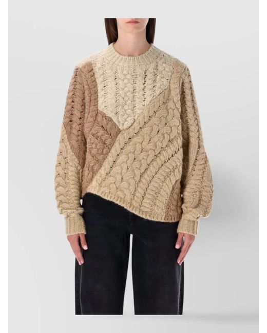 Isabel Marant Cable Knit Crew Neck Sweater in Natural | Lyst UK