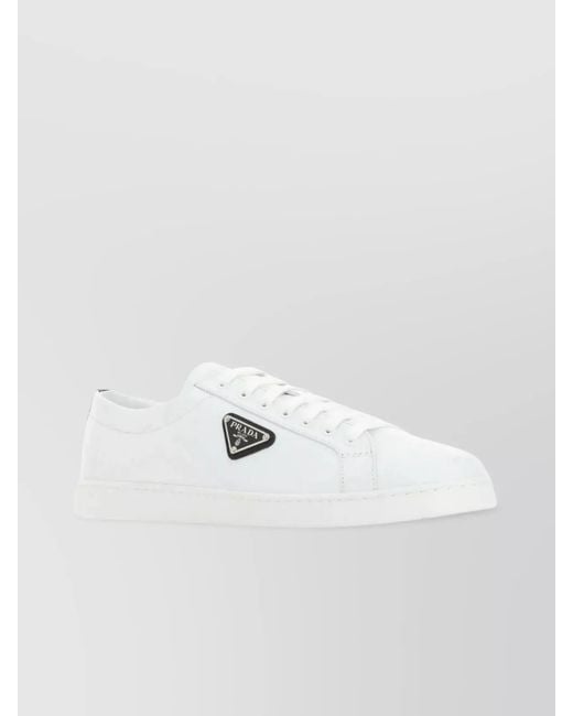 Prada Leather Sneakers With Metal Logo Triangle in White for Men | Lyst UK