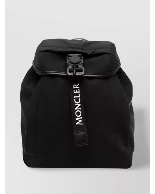 Moncler Adjustable Strap Jersey Backpack With Leather Trim in Black ...