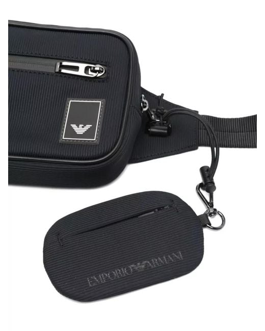 Emporio Armani Logo Crossbody Bag Textured Finish in Black for Men ...