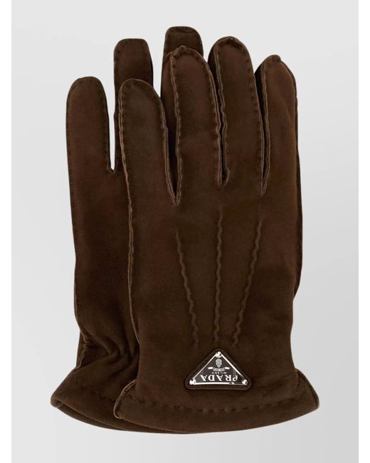 Prada Soft Texture Suede Gloves With Stitch Detailing in Brown for Men ...