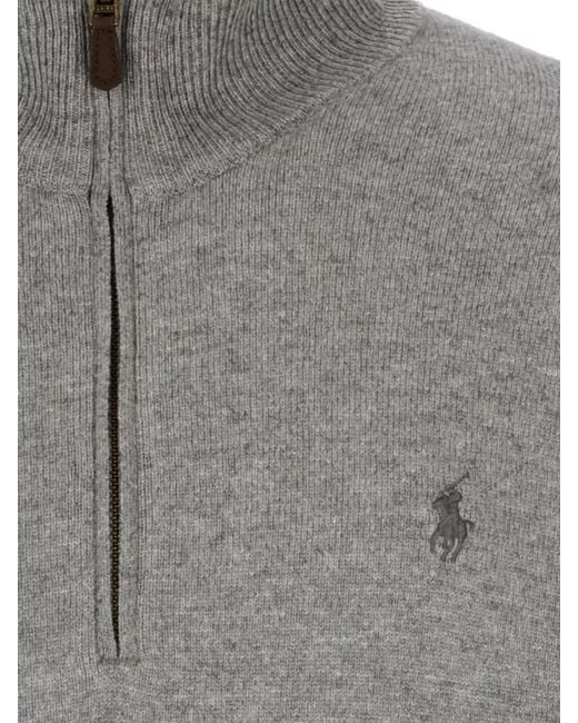 Ralph Lauren Wool Fine-Knit Half-Zip Mock-Neck Jumper in Grey for Men ...