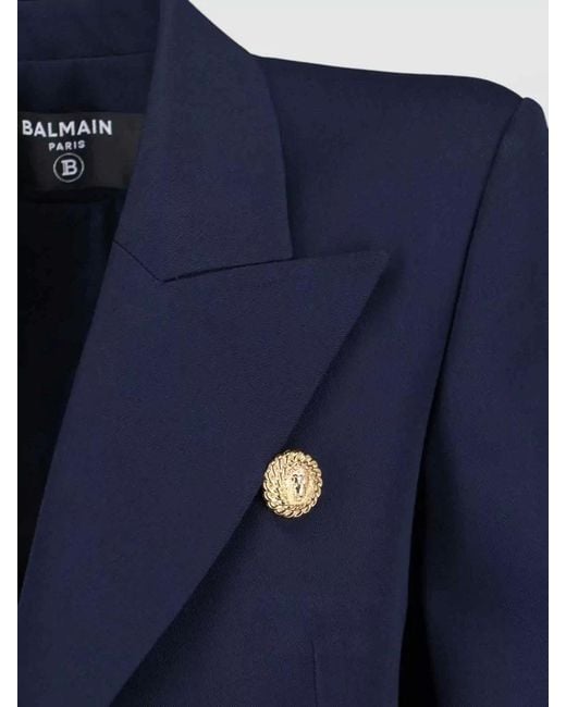 Balmain Double Breasted Blazer Peak Lapels Buttons in Blue | Lyst UK