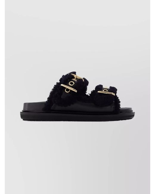 Marni Calfskin Slides With Faux Fur Trim in Blue | Lyst UK