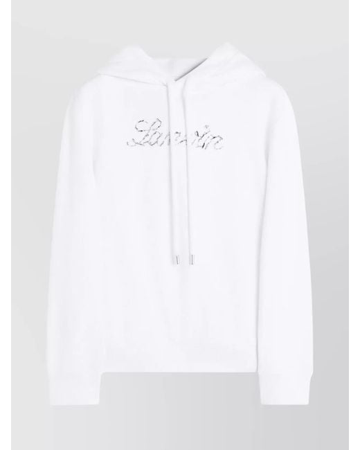 Lanvin Embroidered Handwritten Logo Hoodie in White | Lyst UK