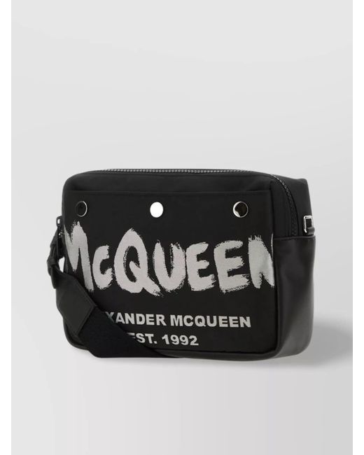 McQueen Fabric Graffiti Crossbody Bag Eyelets Shape in Black for Men ...