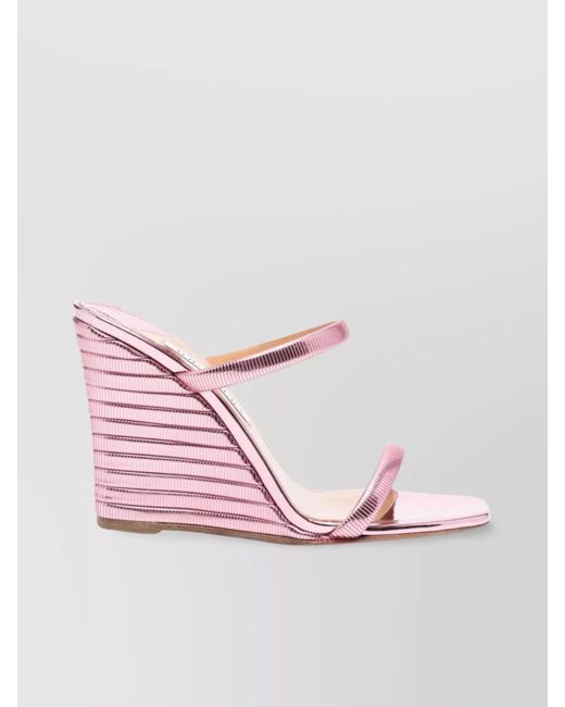 Aquazzura Wedge Heel Mules With Open Toe And Striped Pattern in Pink | Lyst