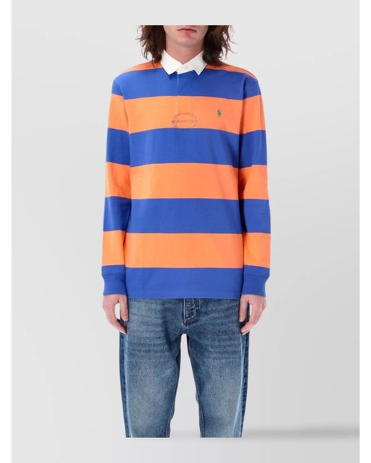 Polo Ralph Lauren Long Sleeve Striped Rugby Polo Shirt in Blue for Men | Lyst