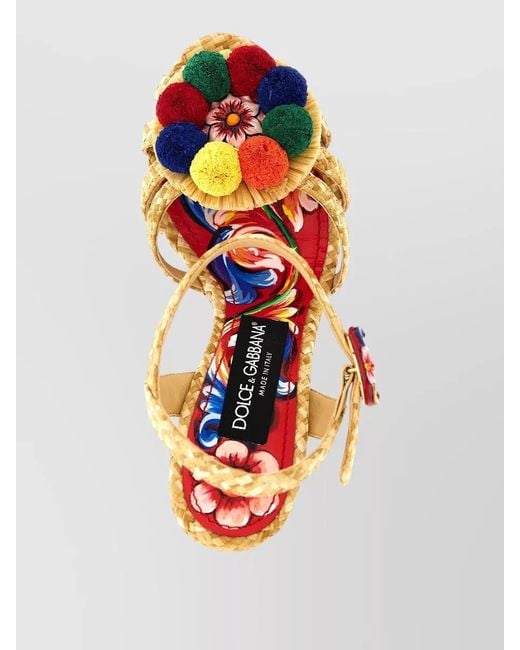 Dolce & Gabbana Keira Platform Heel Sandals Pompons Flowers in White ...