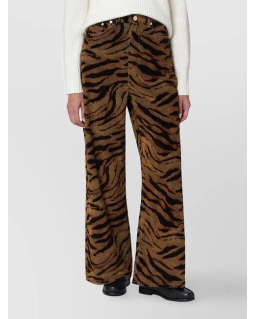 Ganni Baggy Jeans With Tiger Print And Belt Loops in Brown | Lyst UK
