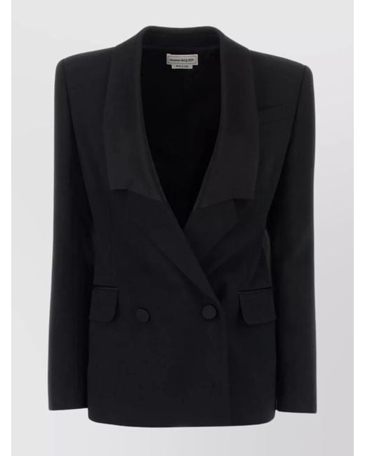 Alexander McQueen Twill Blazer With Back Slit And Padded Shoulders in ...