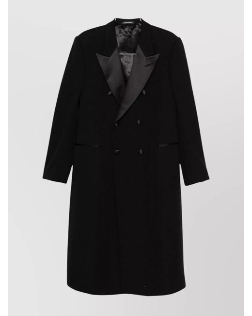 Emporio Armani Double-Breasted Long Coat Satin Lapels in Black for Men ...