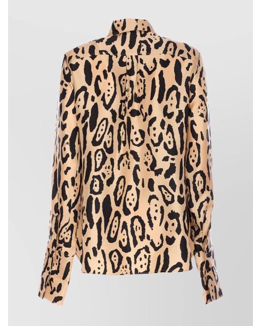 Sportmax Leopard Print Satin Finish Collared Neck Top in White | Lyst UK