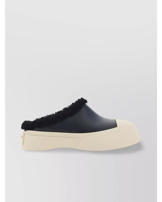 Marni Leather Platform Mules With Faux Fur Trim in Blue | Lyst