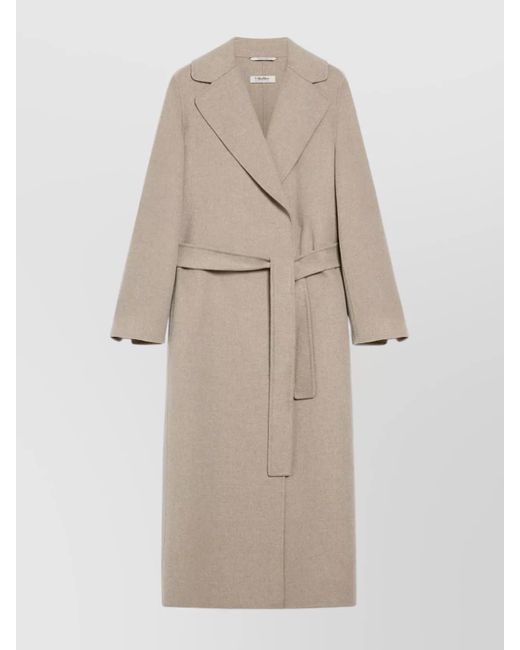 Max Mara Waist Belted Long Length Lapels Pockets in Natural | Lyst