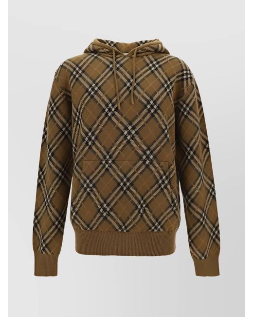 Burberry Wool Sweater Hood Check Pattern in Green for Men | Lyst