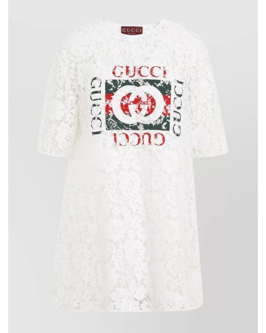 Gucci Flower Lace Wool Blend Top in White | Lyst