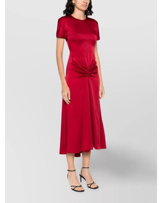 Victoria Beckham Long Satin Finish Dress With Ruched Detail in Red ...