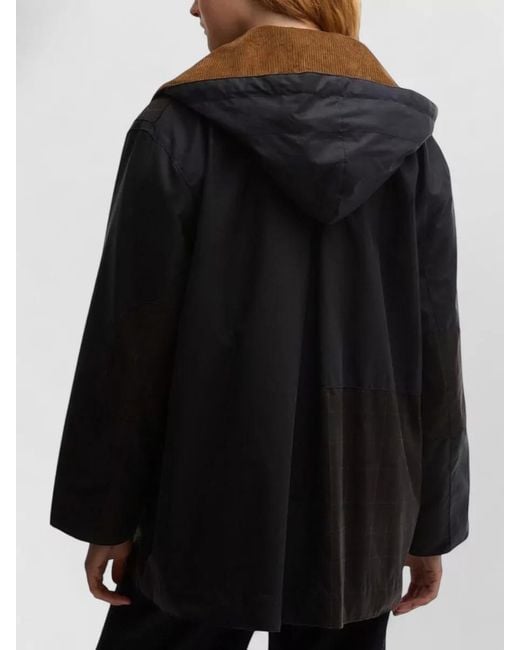 Barbour Ganni Hooded Coat Plaid Accents in Black | Lyst UK