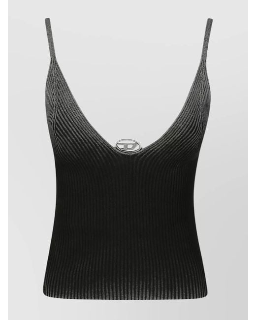 DIESEL Ribbed Texture V-Neckline Spaghetti Straps Top in Black | Lyst