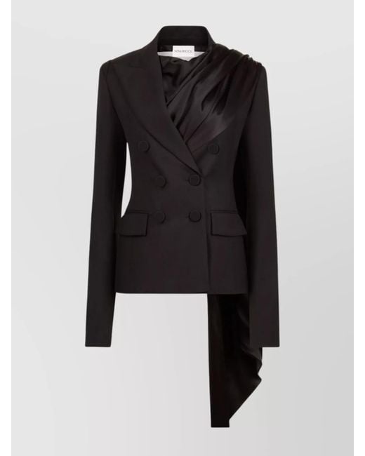 Nina Ricci Draped Blazer With Attached Scarf And Satin Detail in Black ...