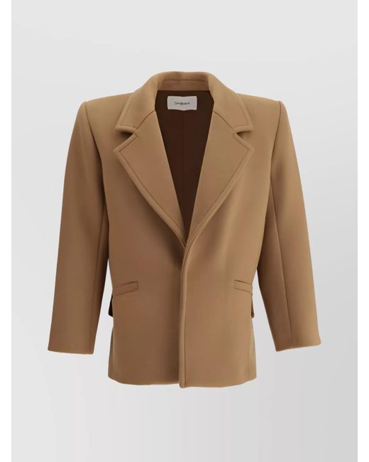 Saint Laurent Wool Coat With Wide Lapels And Back Vent in Natural | Lyst